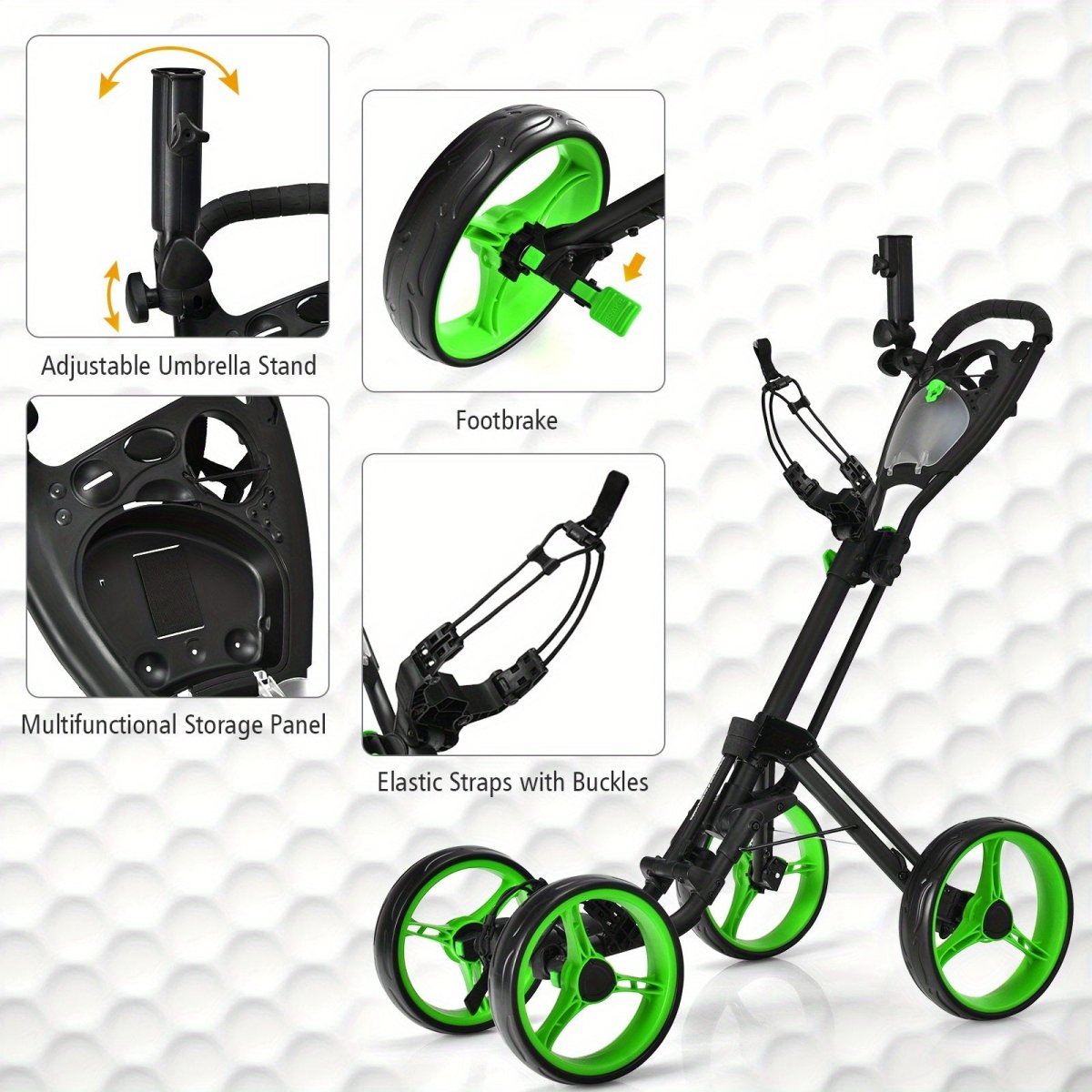 Goplus Folding 4-Wheel Golf Push Cart with Brake – Durable, Adjustable ...